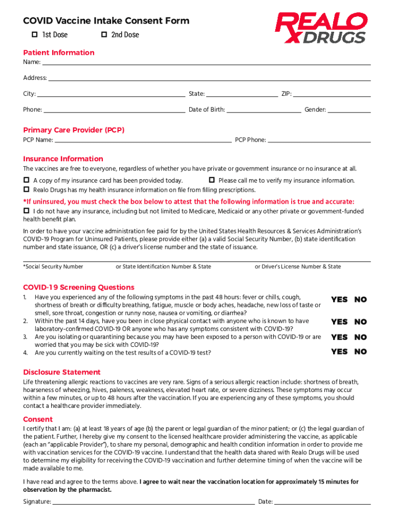 Fillable Online Covid Vaccine Intake Consent Form Fax Email Print ...