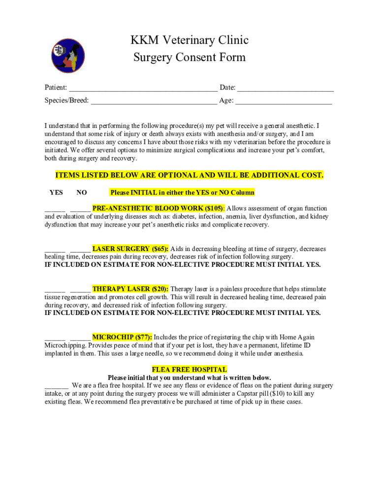 Fillable Online Kkm Veterinary Clinic Surgery Consent Fax Email Print ...