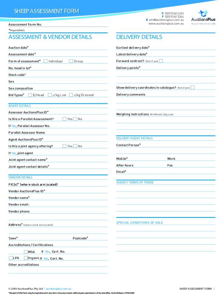 Fillable Online Sheep Assessment Form Fax Email Print - pdfFiller