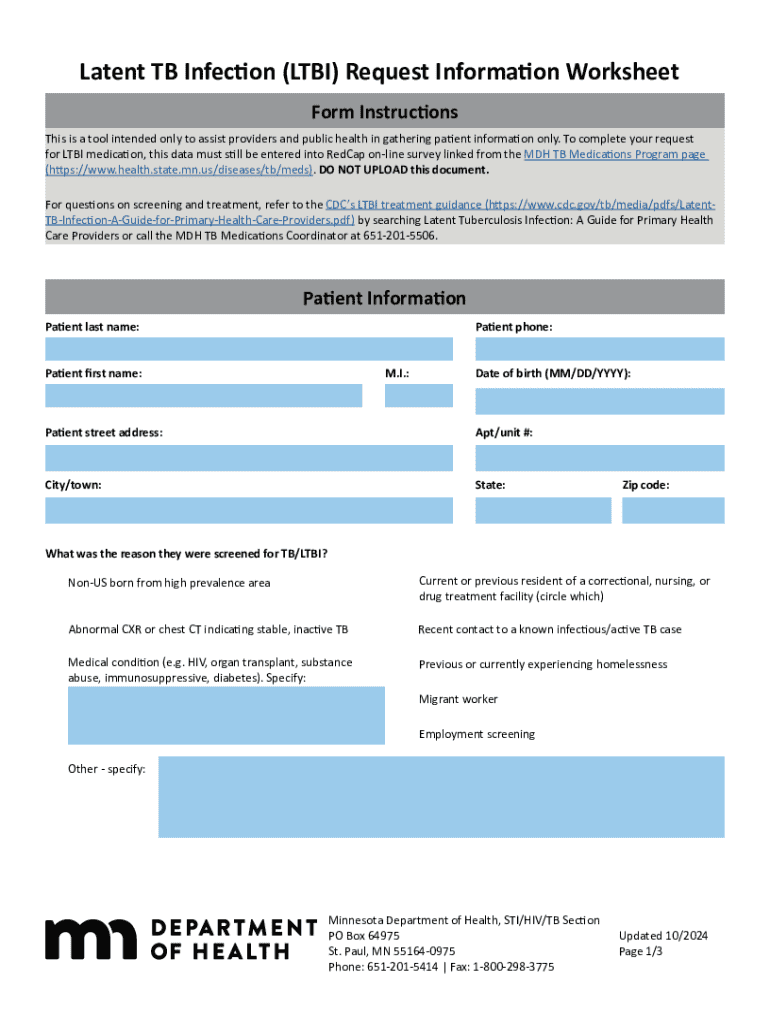 Fillable Online Latent Tb Infection (ltbi) Request Information ...