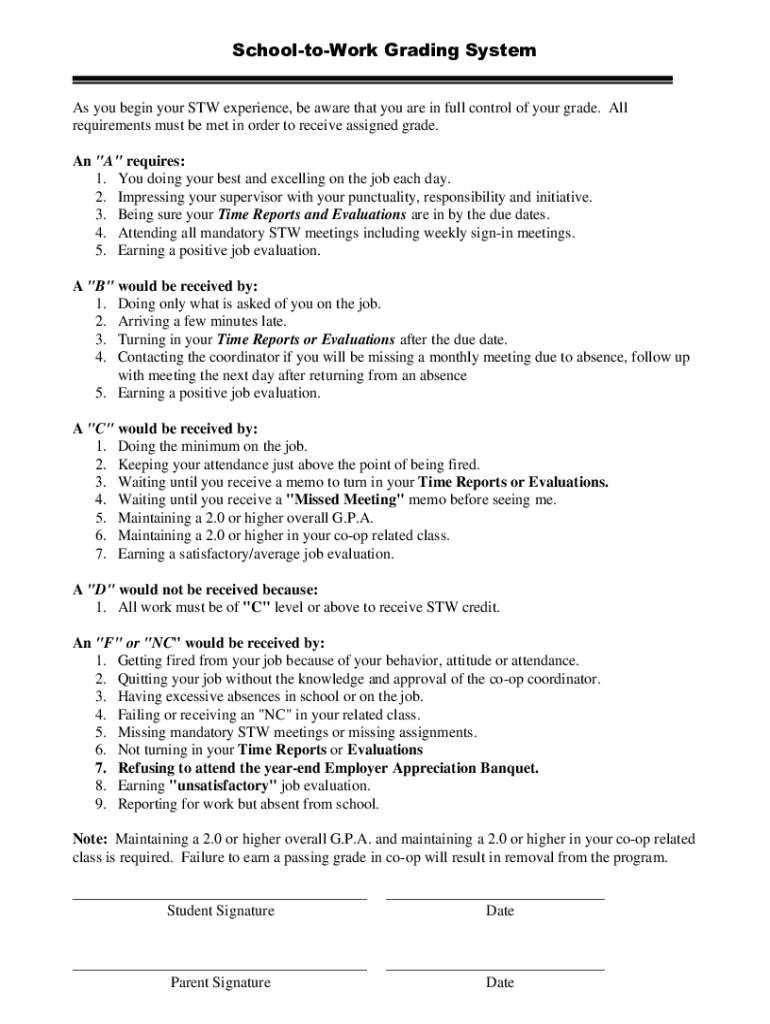 Fillable Online School-to-work Grading Guidelines Fax Email Print ...