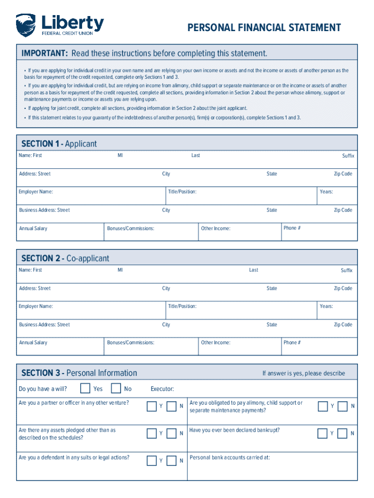Fillable Online Personal Financial Statement Fax Email Print - pdfFiller