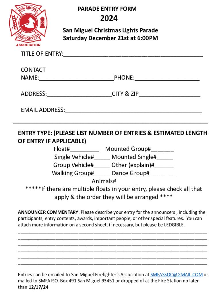 Fillable Online San Miguel Christmas Lights Parade Fax Email Print ...