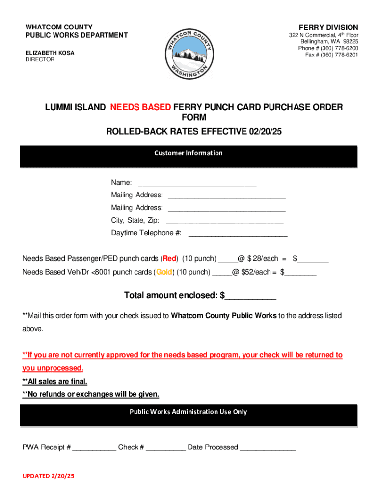 Fillable Online Lummi Island Needs Based Ferry Punch Card Purchase ...
