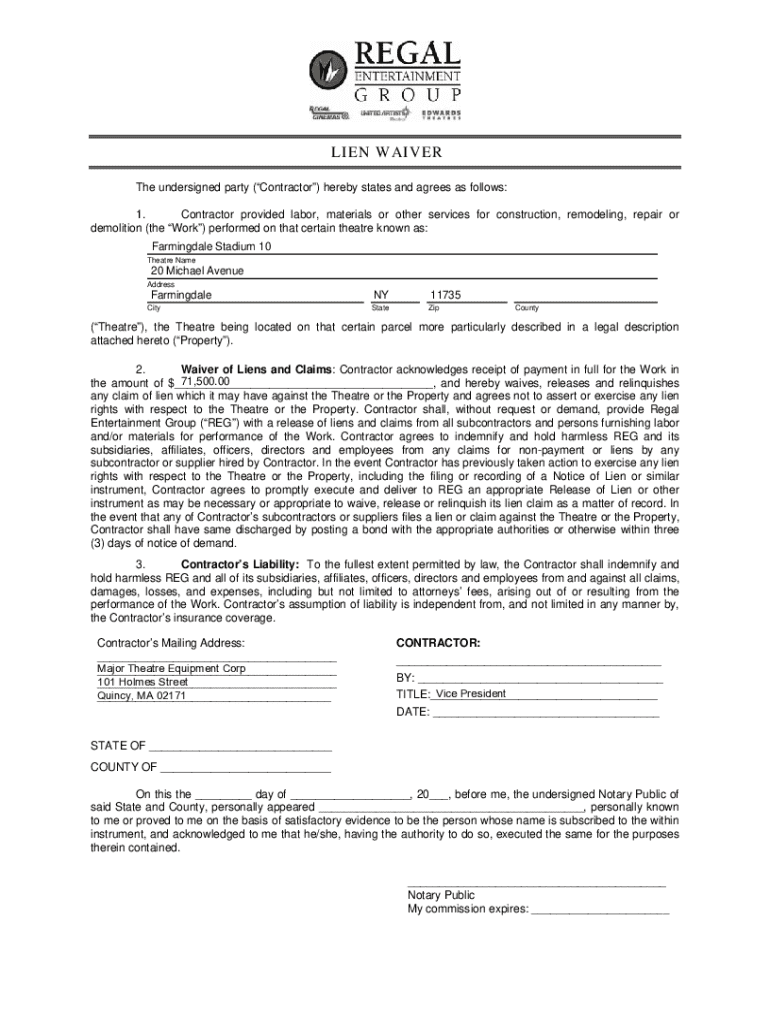 Fillable Online Lien Waiver Fax Email Print - pdfFiller