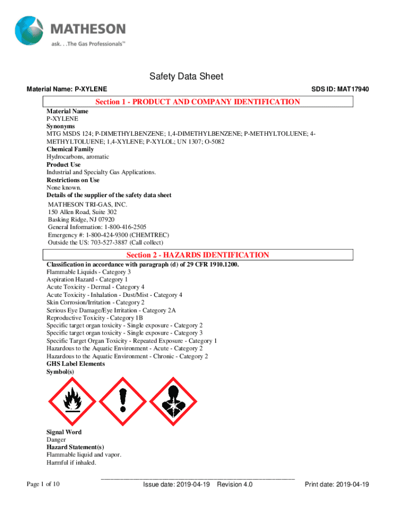 Fillable Online Safety Data Sheet for P-xylene Fax Email Print - pdfFiller