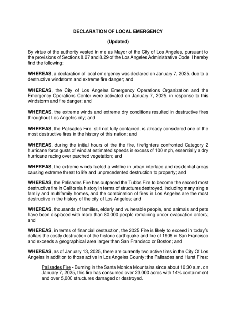 Fillable Online Declaration of Local Emergency - January 2025 Update ...