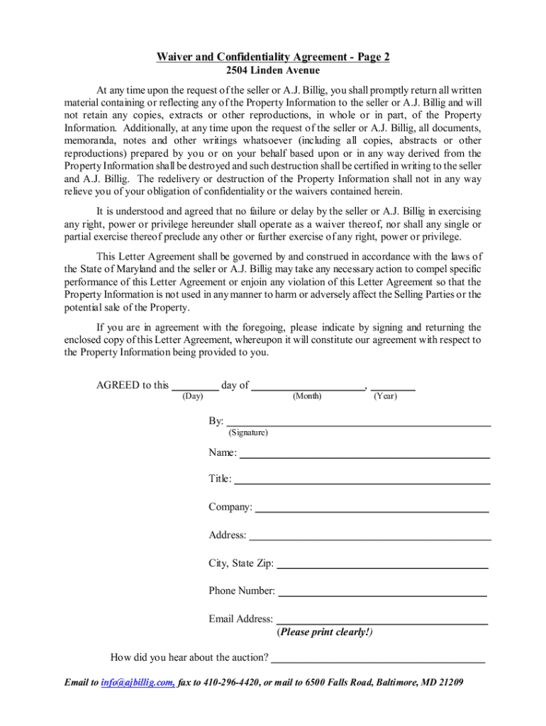 Fillable Online Waiver and Confidentiality Agreement Fax Email Print ...