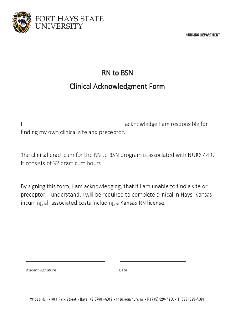 Fillable Online Rn to Bsn Clinical Acknowledgment Form Fax Email Print ...
