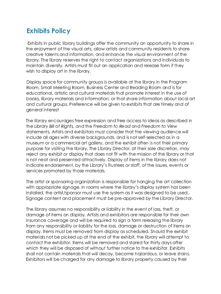 Fillable Online Exhibits Policy for Public Library Fax Email Print ...