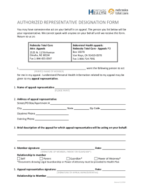 Fillable Online Authorized Representative Designation Form Fax Email ...