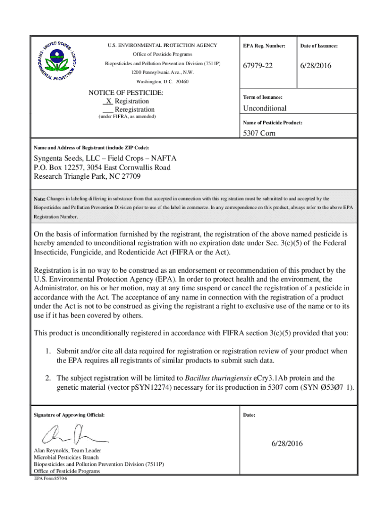 Fillable Online Notice of Pesticide Registration Fax Email Print ...