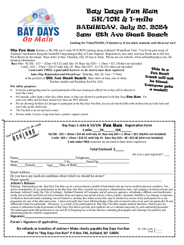 Fillable Online Bay Days Fun Run Fax Email Print - pdfFiller