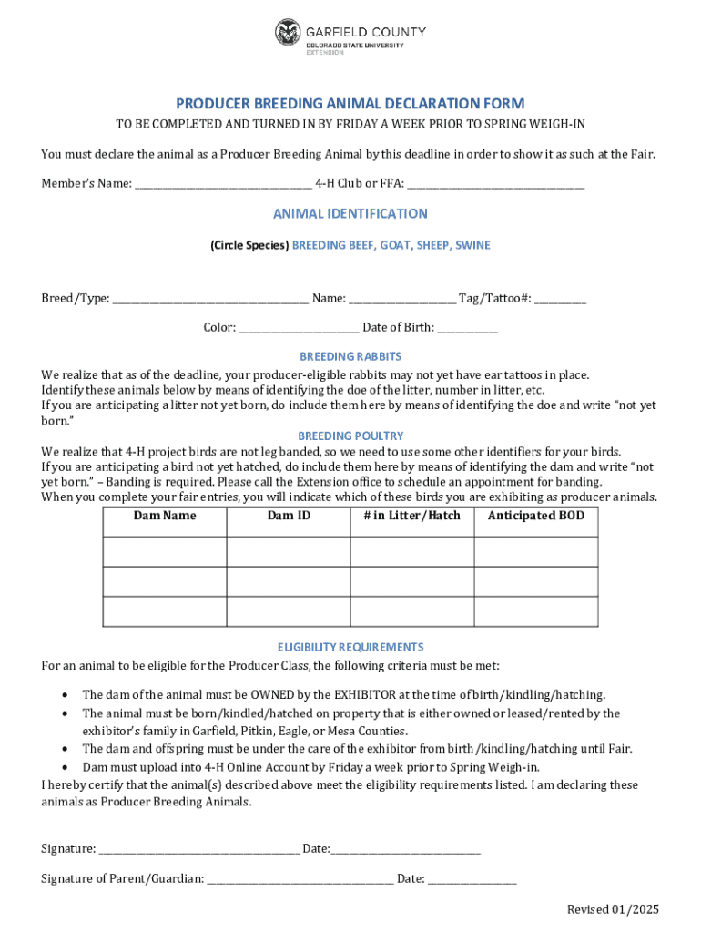 Fillable Online Producer Breeding Animal Declaration Fax Email Print ...