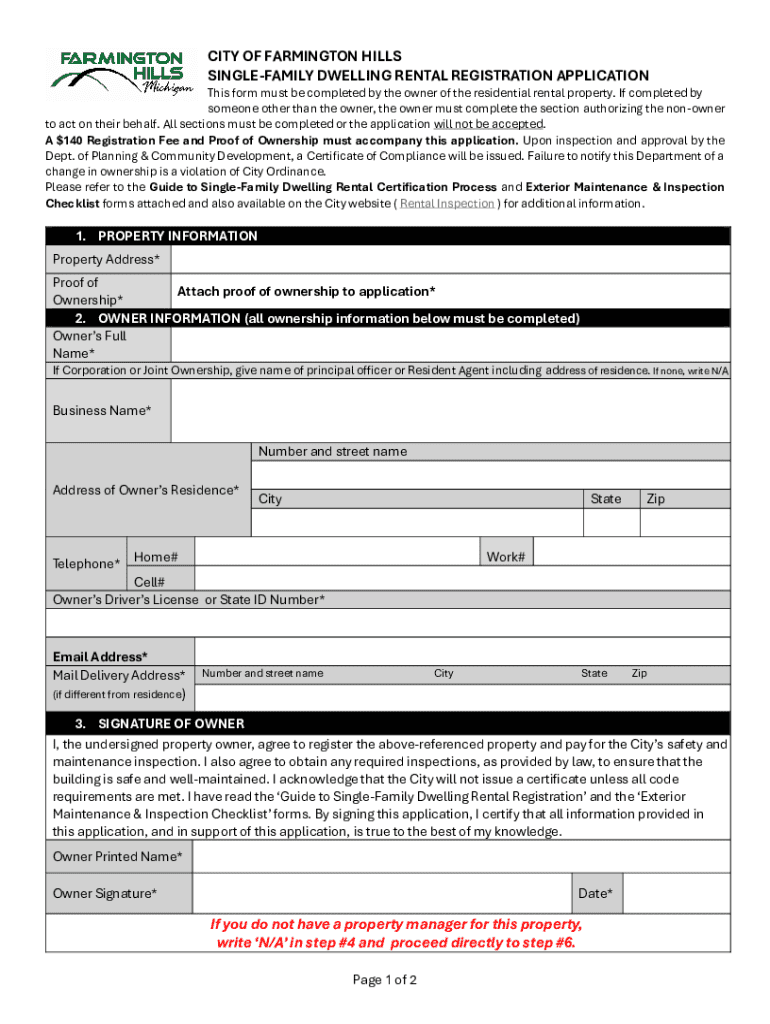 Fillable Online Single-family Dwelling Rental Registration Application ...