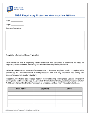 Fillable Online Eh&s Respiratory Protection Voluntary Use Affidavit Fax ...