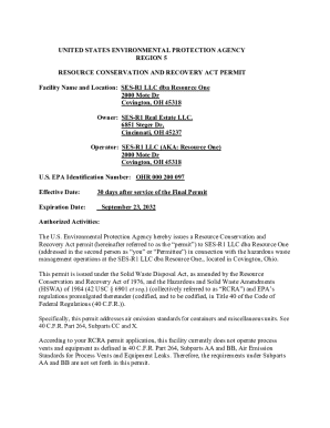 Fillable Online Rcra Permit for Ses-r1 Llc Dba Resource One Fax Email ...
