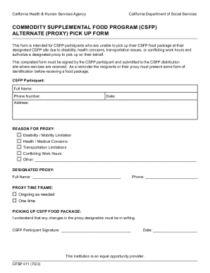Fillable Online Csfp Proxy Pick up Form Fax Email Print - pdfFiller