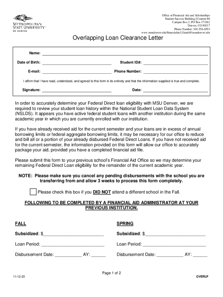 Fillable Online Overlapping Loan Clearance Letter Fax Email Print - pdfFiller