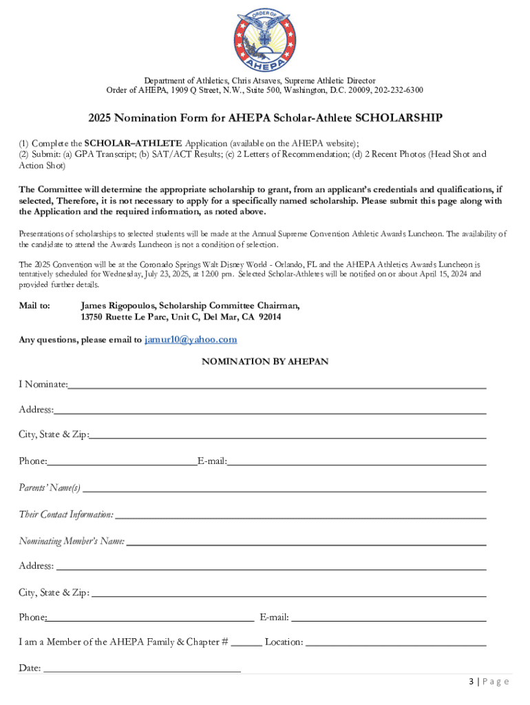 Fillable Online 2025 Ahepa Scholar-athlete Scholarship Nomination Fax Email Print - pdfFiller