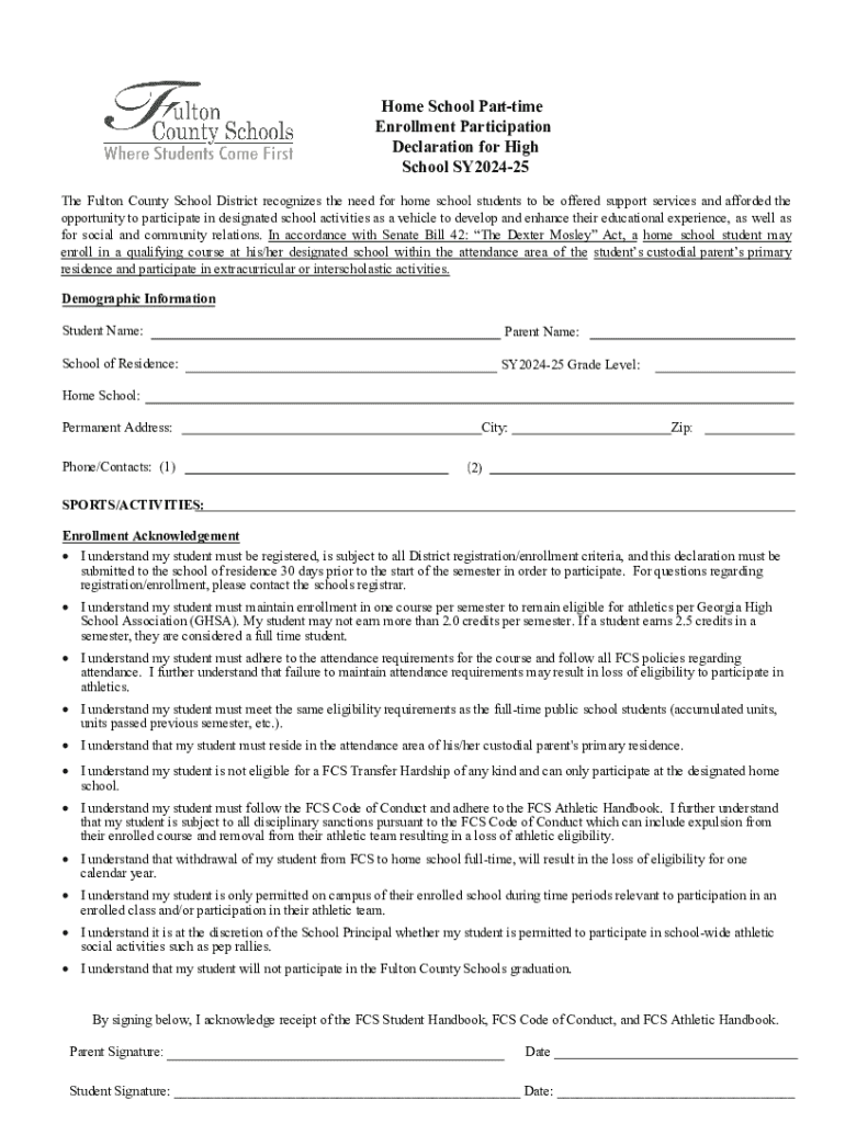 Fillable Online Home School Enrollment Participation Declaration Fax ...