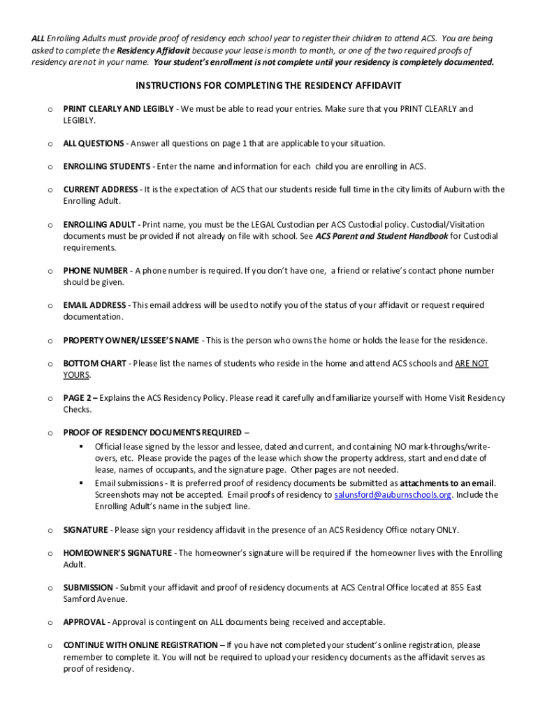 Fillable Online Residency Affidavit for Enrollment Fax Email Print ...