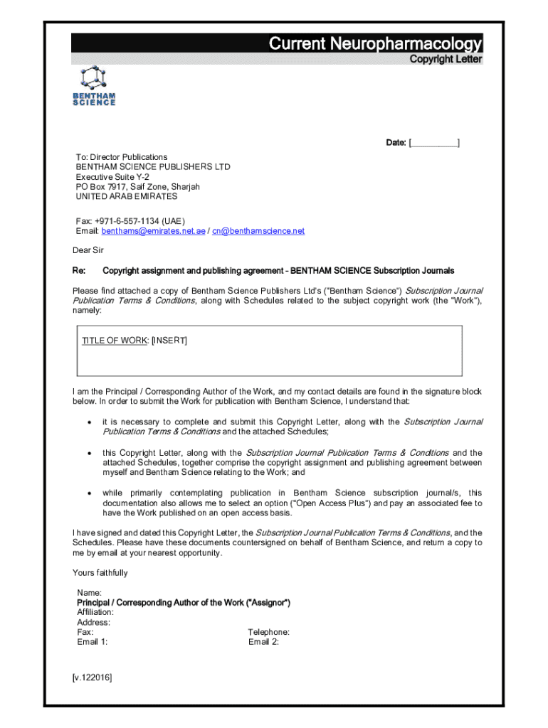 Current Neuropharmacology Copyright Letter: Fill out & sign online | DocHub