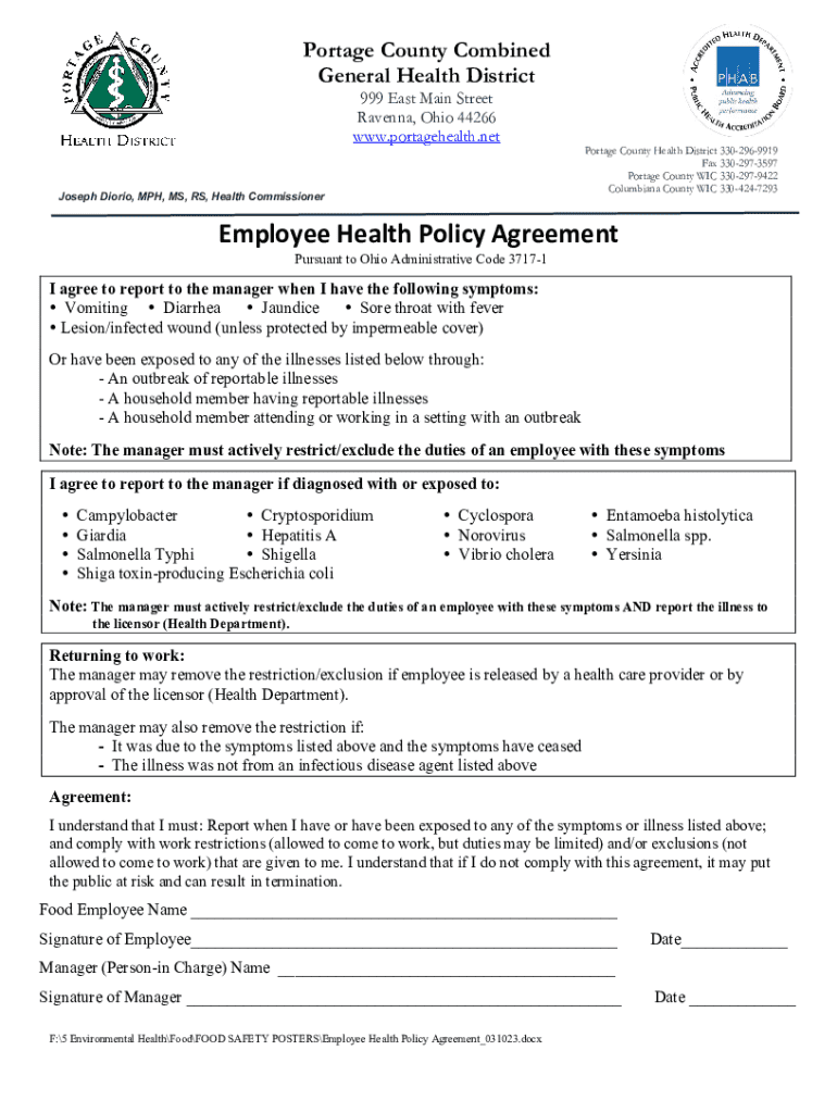 Fillable Online Employee Health Policy Agreement Fax Email Print ...