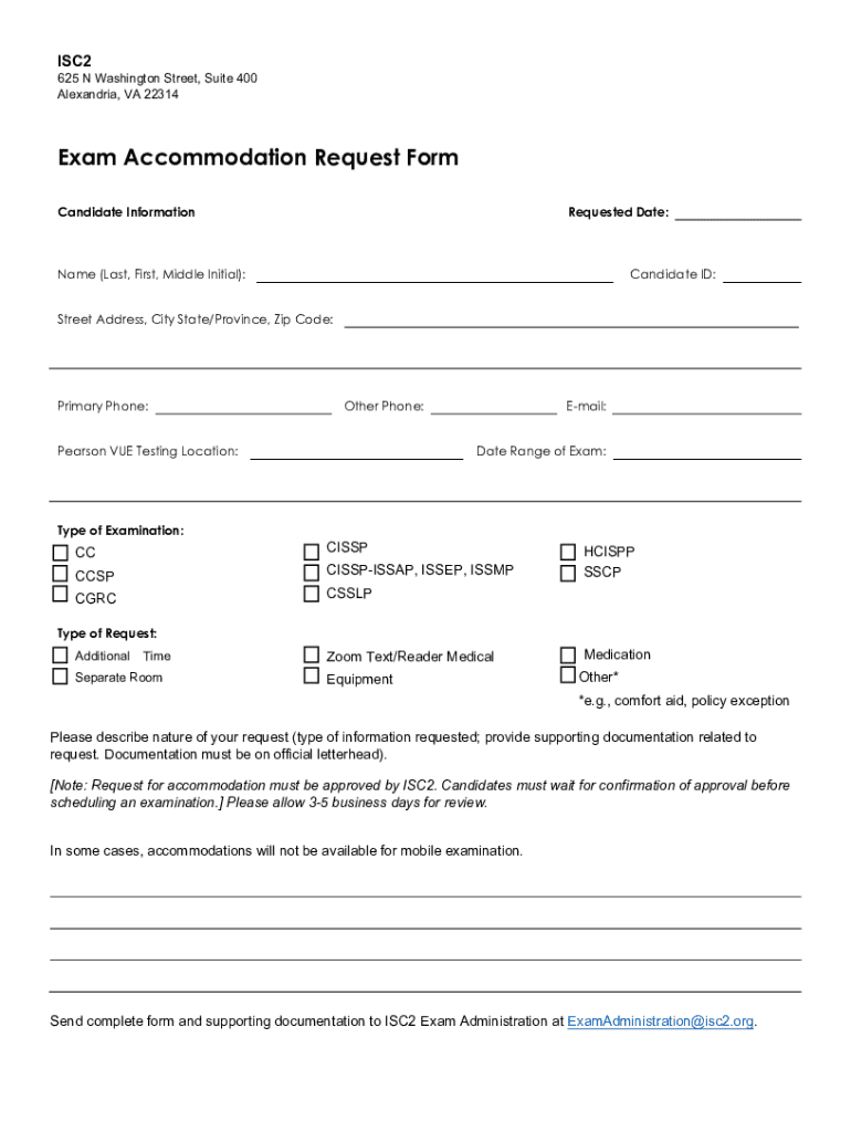 Fillable Online Exam Accommodation Request Fax Email Print - pdfFiller