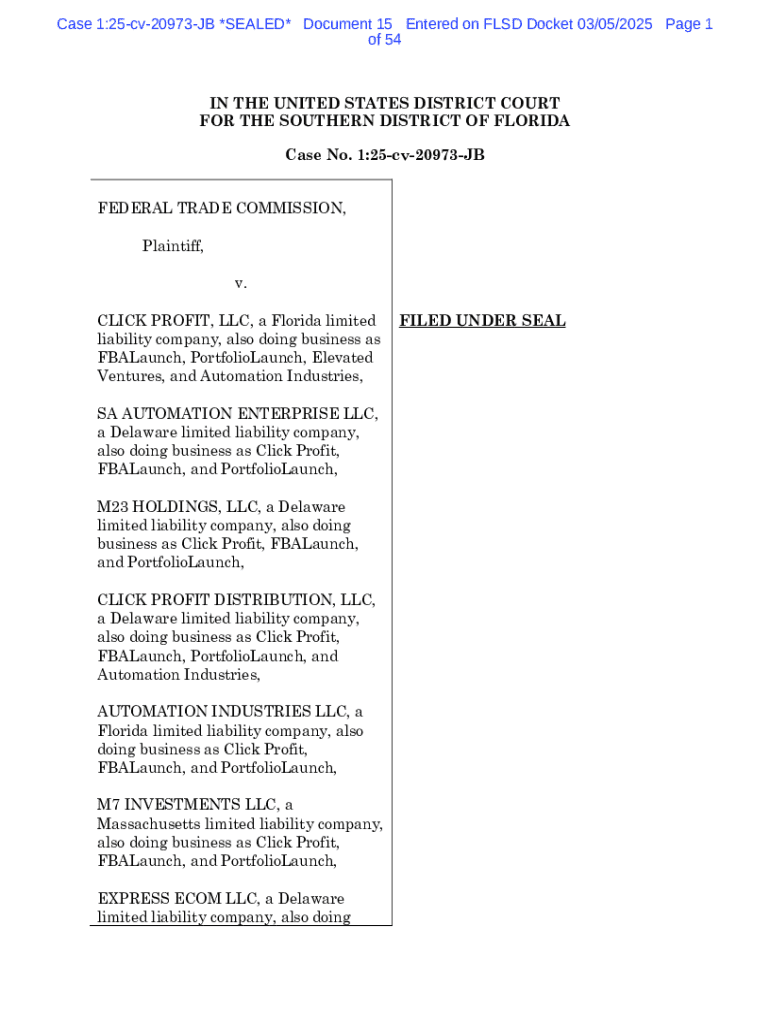 Fillable Online Sealed Ex Parte Temporary Restraining Order With Asset Freeze Fax Email Print ...