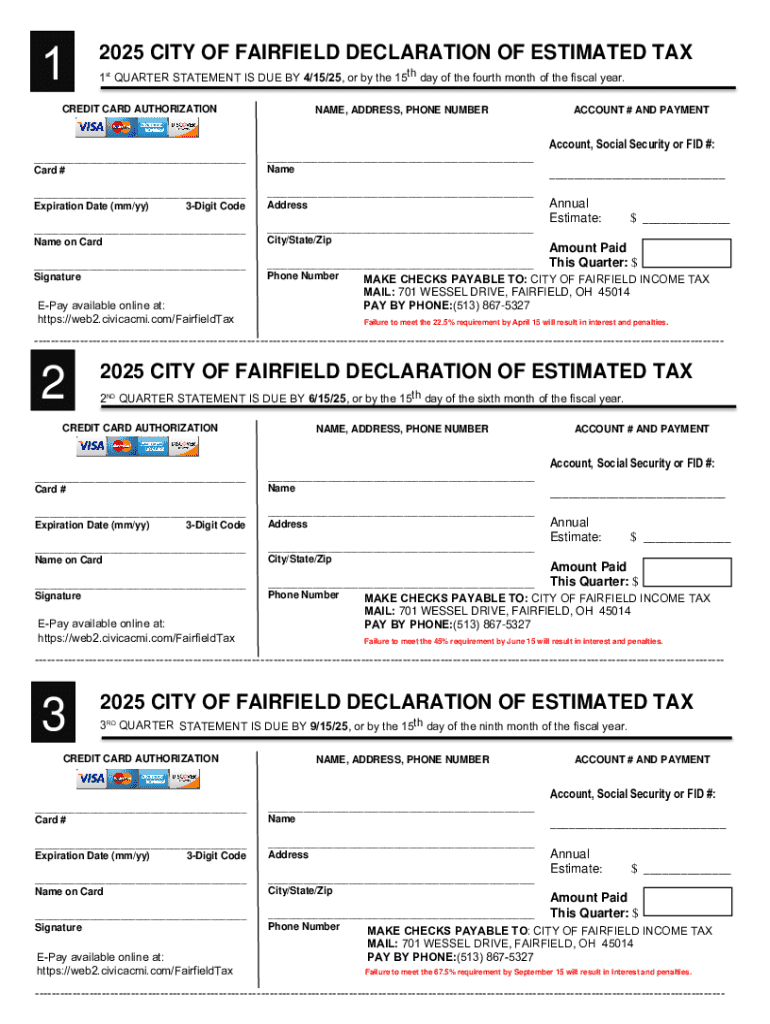 Fillable Online City of Fairfield Estimated Tax Declaration for 2025 Fax Email Print - pdfFiller