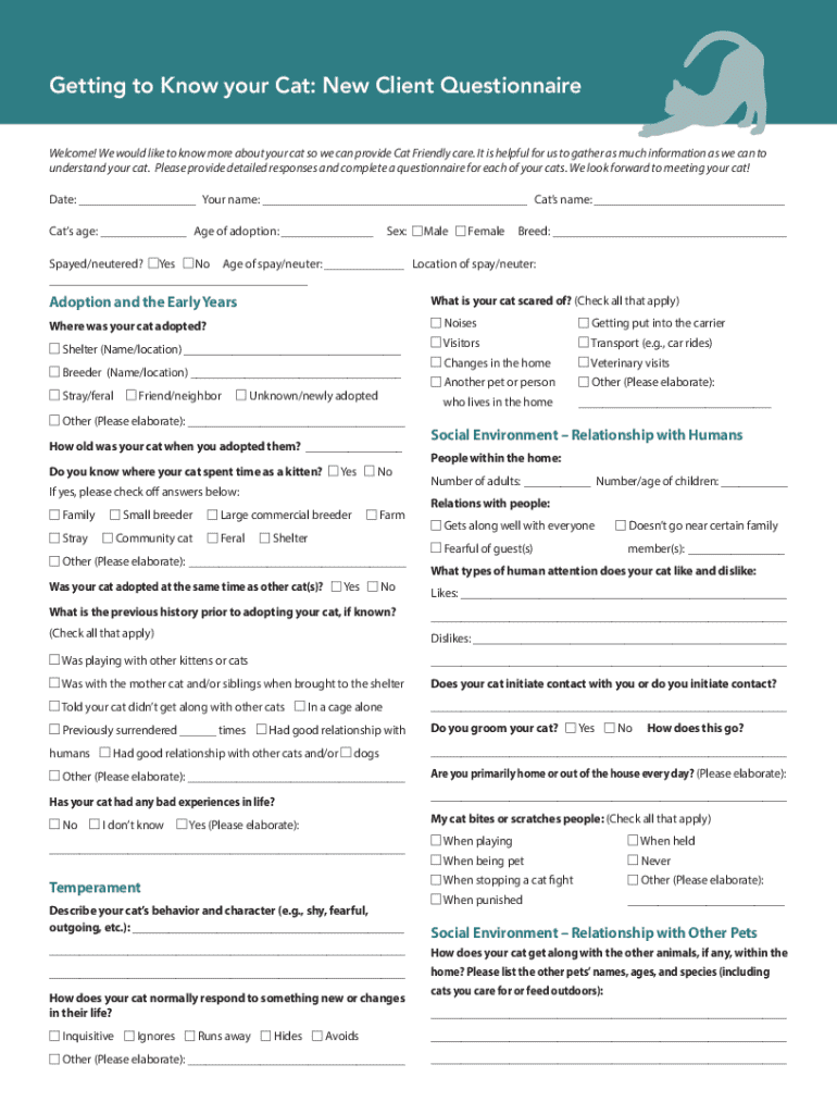 Fillable Online Getting to Know Your Cat Fax Email Print - pdfFiller