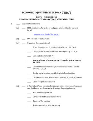 Fillable Online Economic Injury Disaster Loan (eidl) Application Form ...