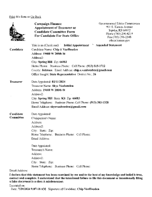 Fillable Online Campaign Finance Appointment Form for State Office Fax Email Print - pdfFiller