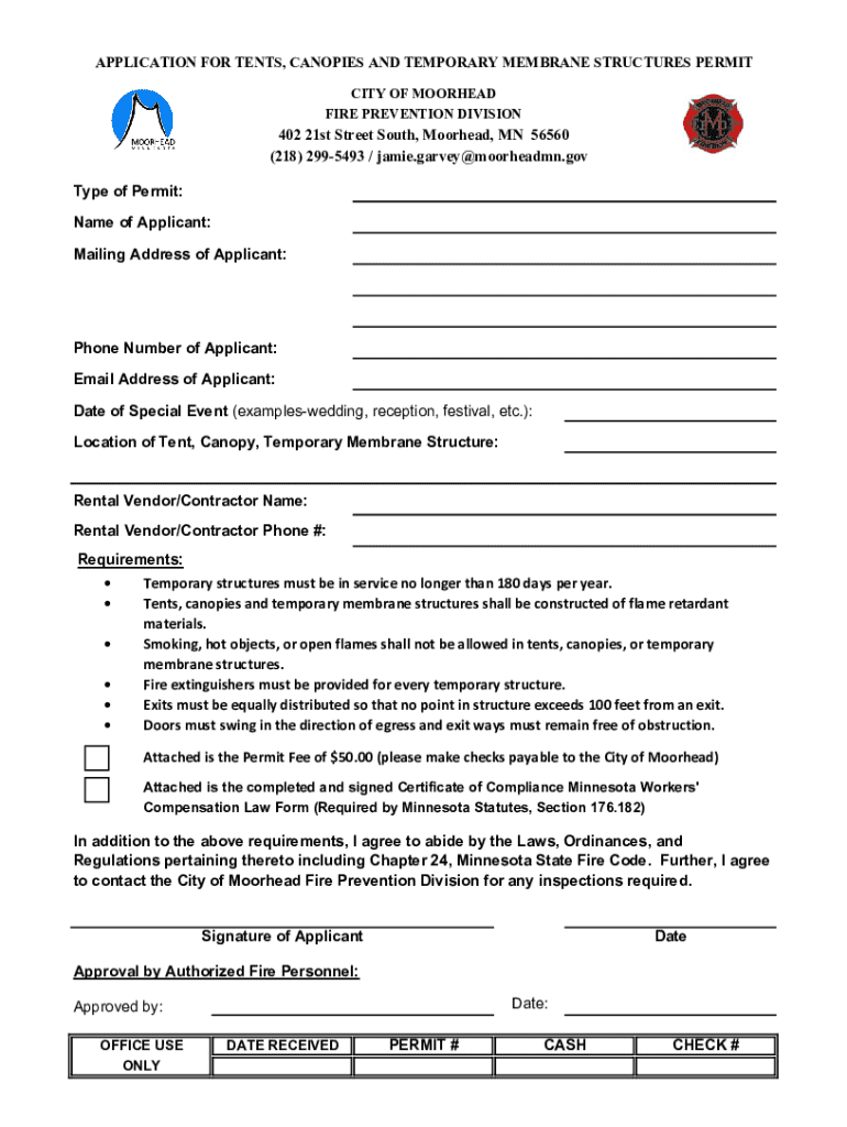 Fillable Online Application for Tents, Canopies, and Temporary Membrane ...