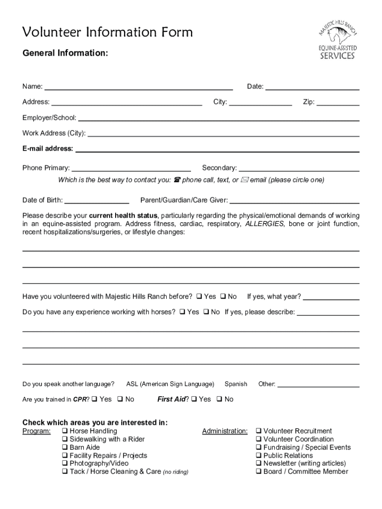 Fillable Online Volunteer Information Form Fax Email Print - pdfFiller