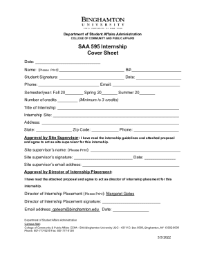 Fillable Online Saa 595 Internship Cover Sheet Fax Email Print - pdfFiller