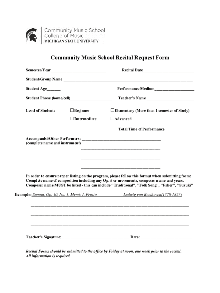 Fillable Online Recital Request Form Fax Email Print - pdfFiller
