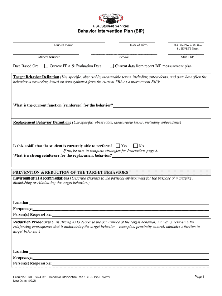Fillable Online Behavior Intervention Plan Fax Email Print - pdfFiller