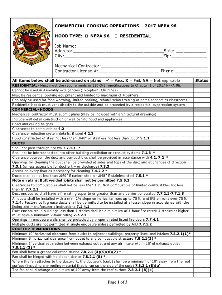 Fillable Online Commercial Cooking Operations – 2017 Nfpa 96 Fax Email ...