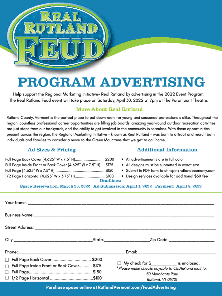 Fillable Online Real Rutland Event Program Advertising Fax Email Print ...