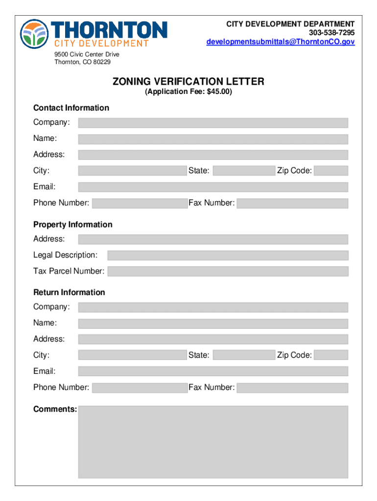 Fillable Online Zoning Verification Letter Fax Email Print - pdfFiller