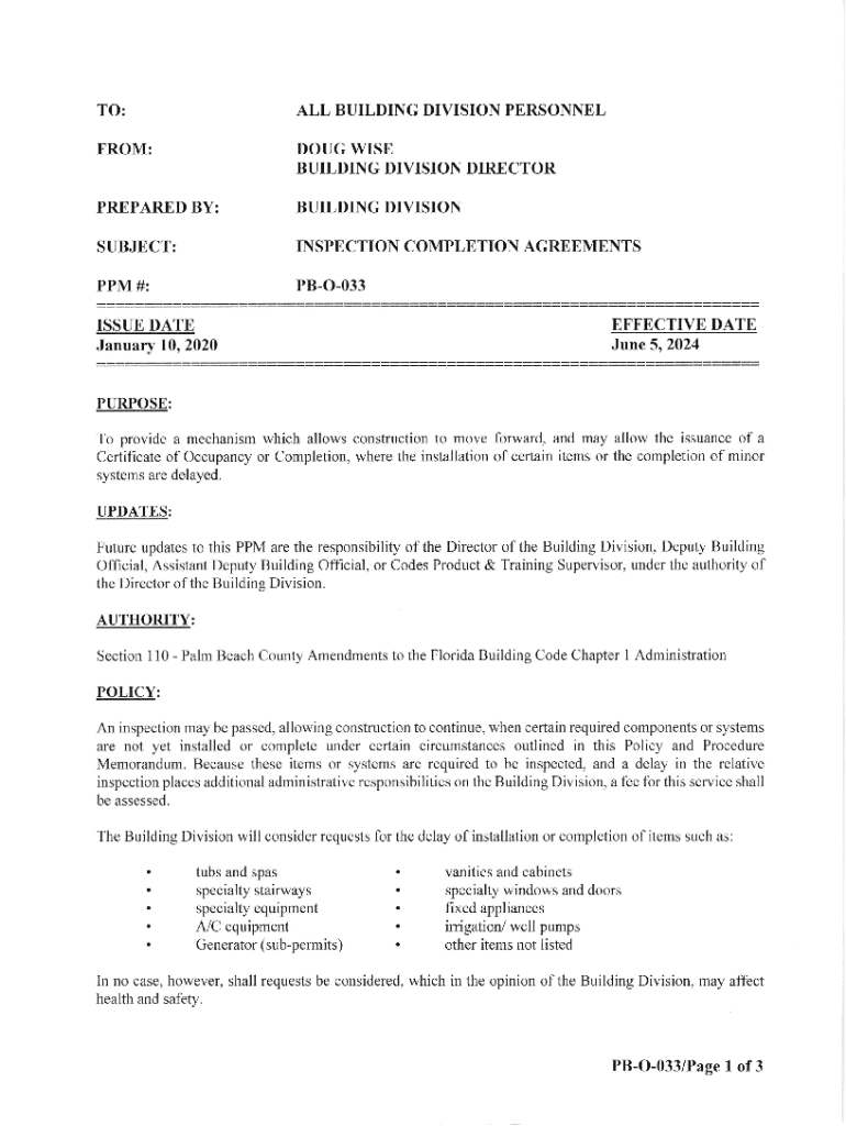 Fillable Online Inspection Completion Agreements Fax Email Print - pdfFiller