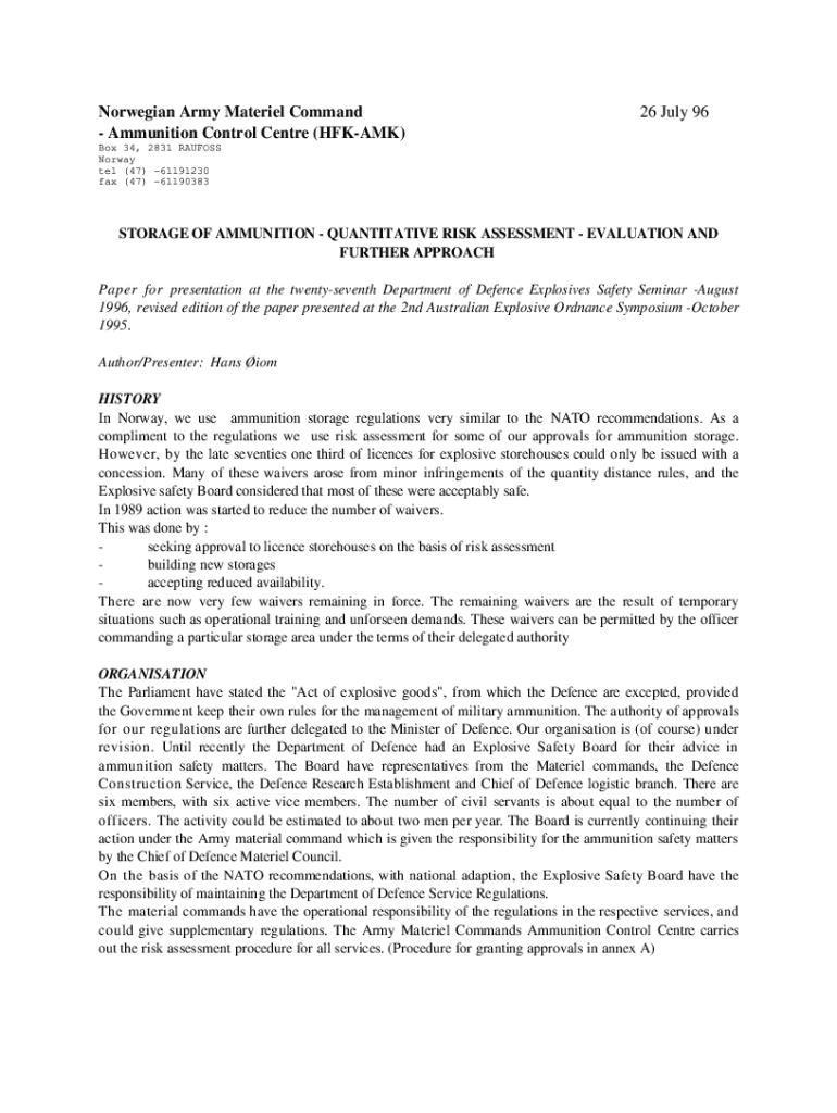 Fillable Online Storage of Ammunition - Quantitative Risk Assessment ...