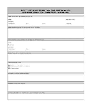 Fillable Online Institution Presentation for an Erasmus+ Inter ...