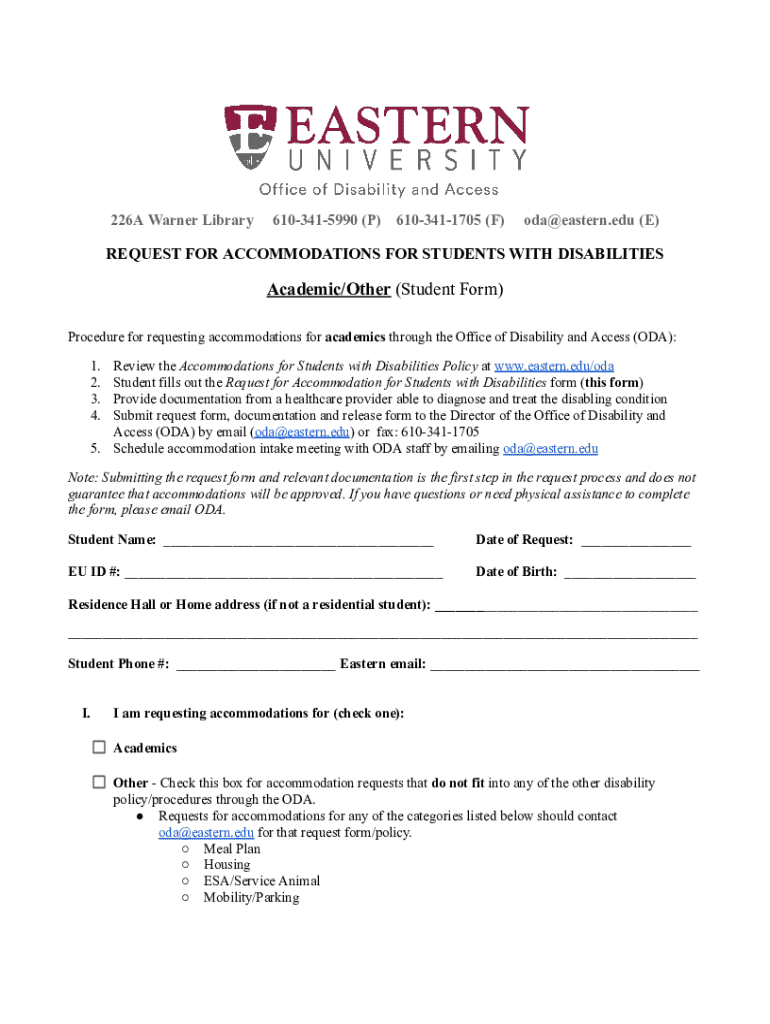 Fillable Online Request for Accommodations for Students With Disabilities Fax Email Print ...