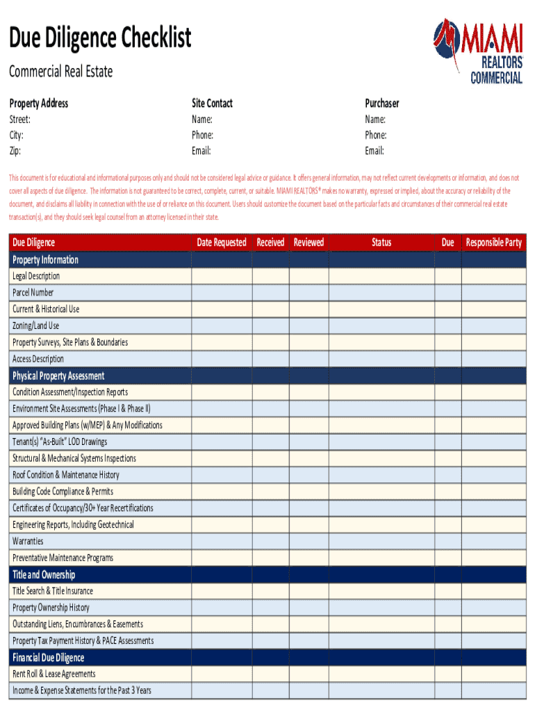 Fillable Online Due Diligence Checklist for Commercial Real Estate Fax Email Print - pdfFiller