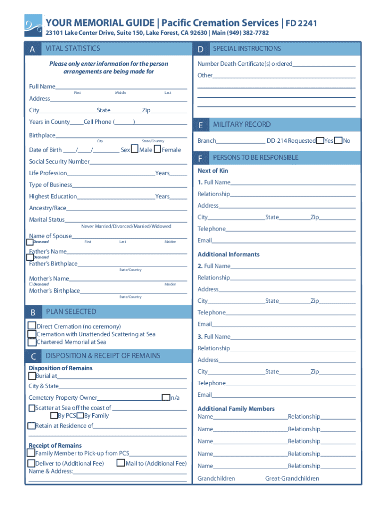Fillable Online Pacific Cremation Services Fax Email Print - pdfFiller