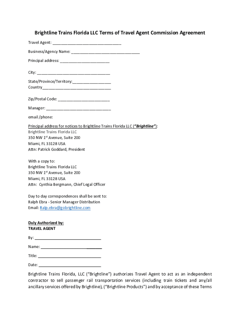 Fillable Online Brightline Trains Florida Llc Terms of Travel Agent ...