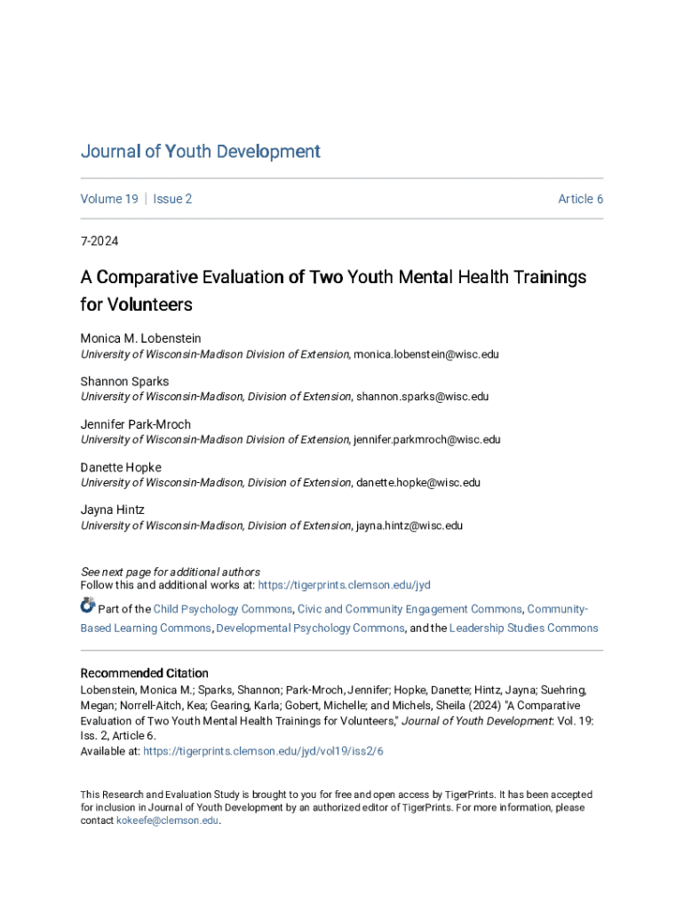 Fillable Online a Comparative Evaluation of Two Youth Mental Health ...